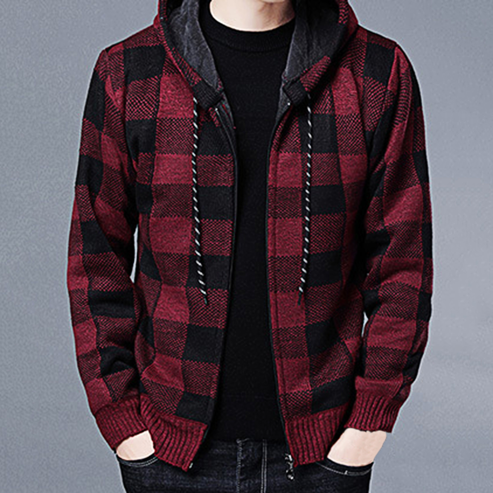 Hooded Jacket Plaid Pattern Breathable Sweater Hoodie Polyester | eBay