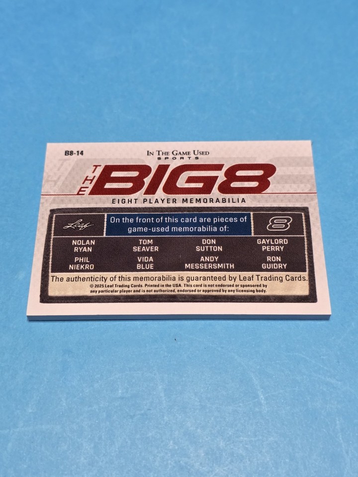 2025 Leaf In The Game Used Big Eight Relic 14/20 Nolan Ryan, Seaver ...
