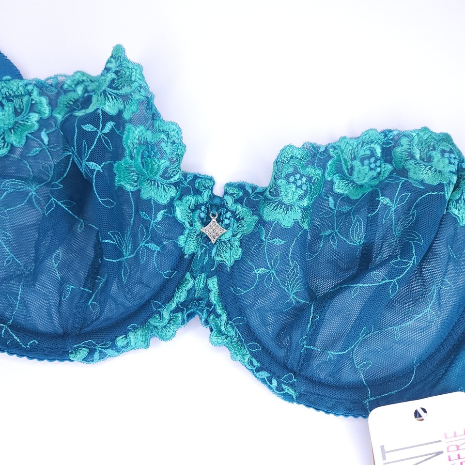 38D Green sheer lace bra unlined balconette bra luxury bras European ...