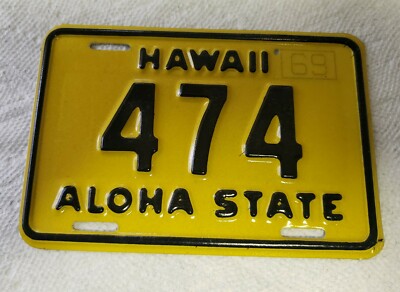 Vintage 1969 Hawaii Motorcycle License Plate 3 - Digit #474 | eBay