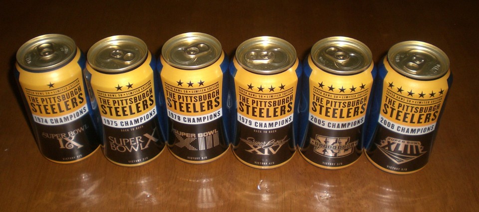 6 STEELERS SUPER BOWL BUDWEISER BUD LIGHT BEER CANS 2015 - SET OF SIX ...