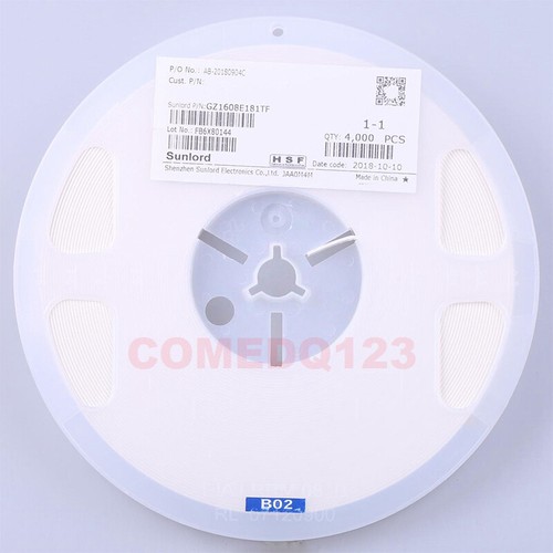 100PCSx 0603 180R(180Ω)@100MHz ±25% 300mA GZ1608E181TF Sunlord Ferrite ...