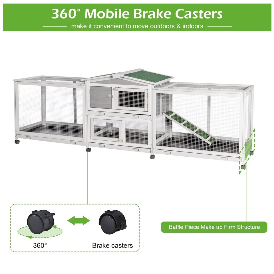 94.5'' Rabbit Hutch Bunny Cage Two Run Cage Outdoor Wooden Small Animal ...