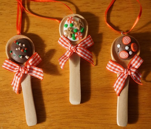 3 Wood Spoon Chocolate Candy Gingerbread Cookie Christmas Ornaments ...