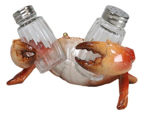 Nautical Marine Red Stone Crab Salt and Pepper Shakers Holder Figurine ...