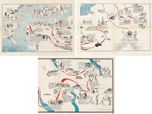 Set of 3 Maps - 29th Infantry - U.S. to D-Day to V-E Day WWII 11x15 ...