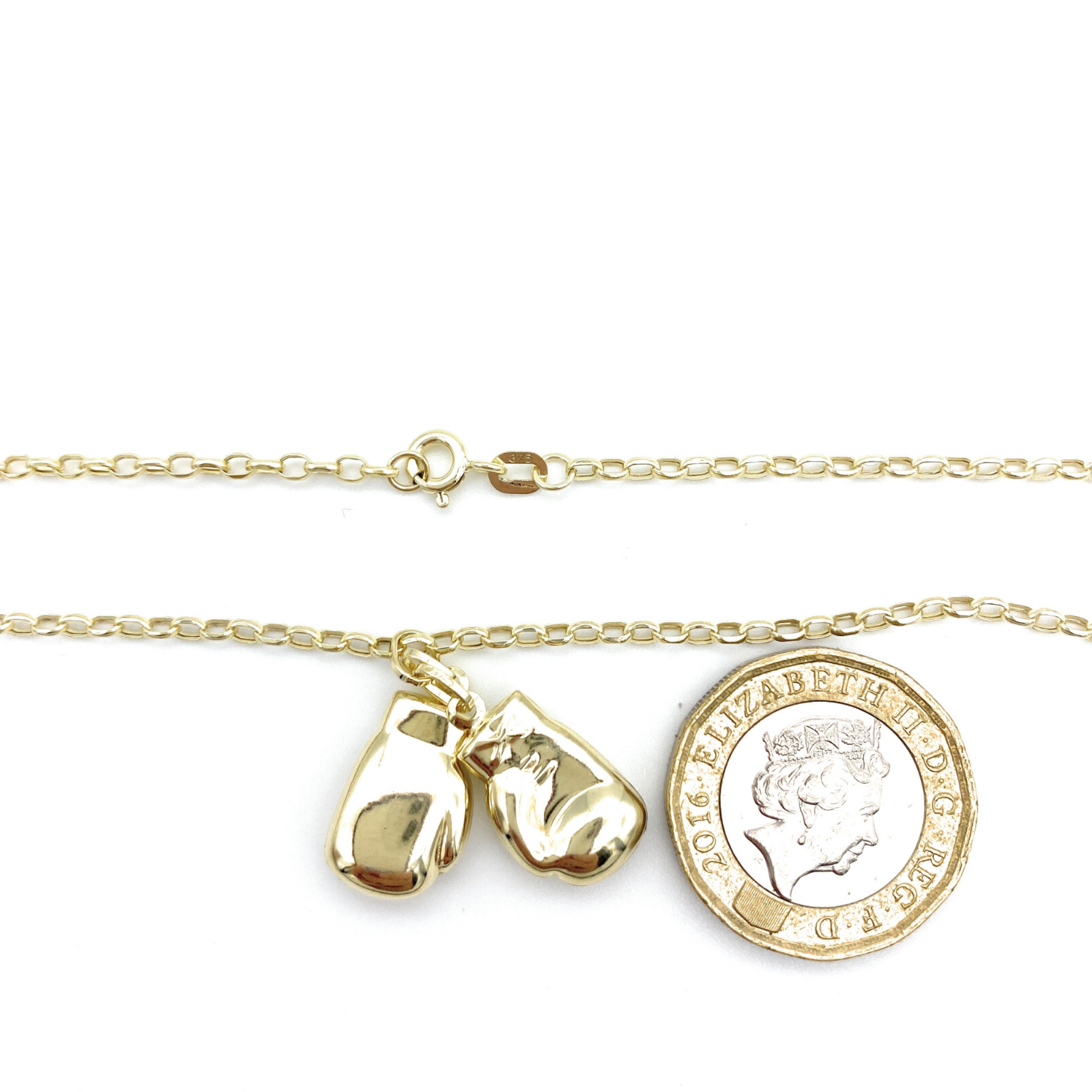 Real 9ct Yellow Gold Double Twin Boxing Glove Pendant Necklace Chain 18 ...