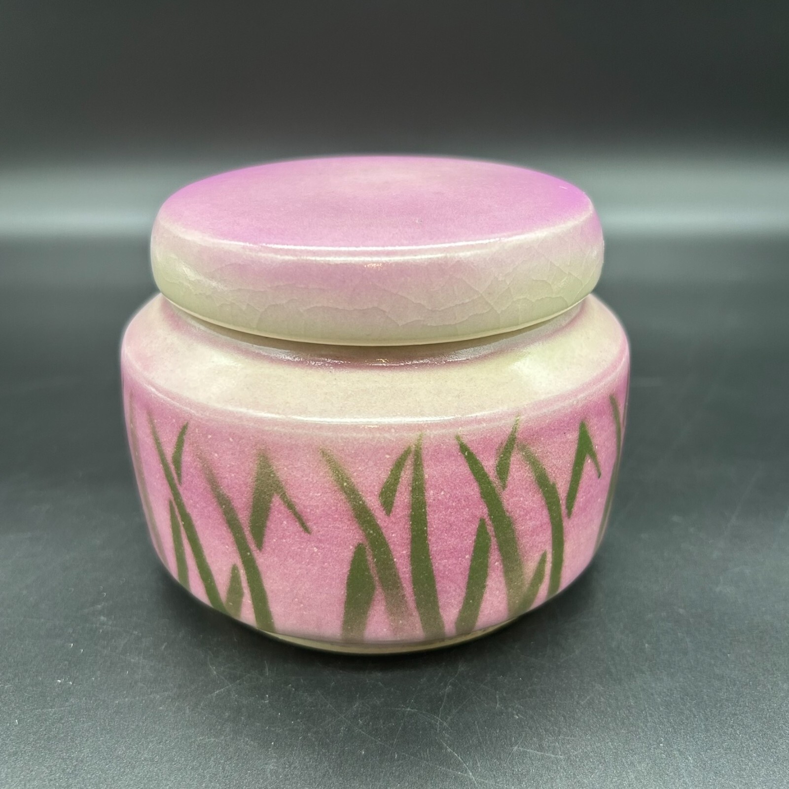 Vtg Purple Iris Pottery Storage Jar by David Enna of Oregon Airbrushed ...