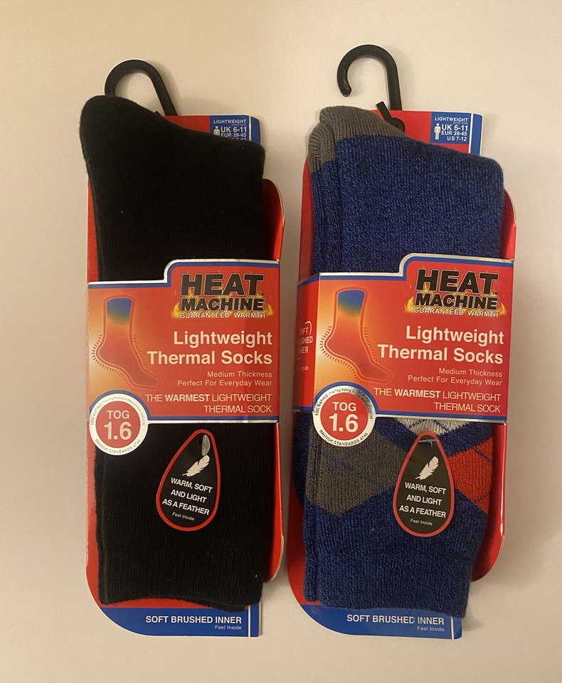 2 Heat Machine Lightweight Thermal Socks Black Blue Mens US Size 7-12 ...
