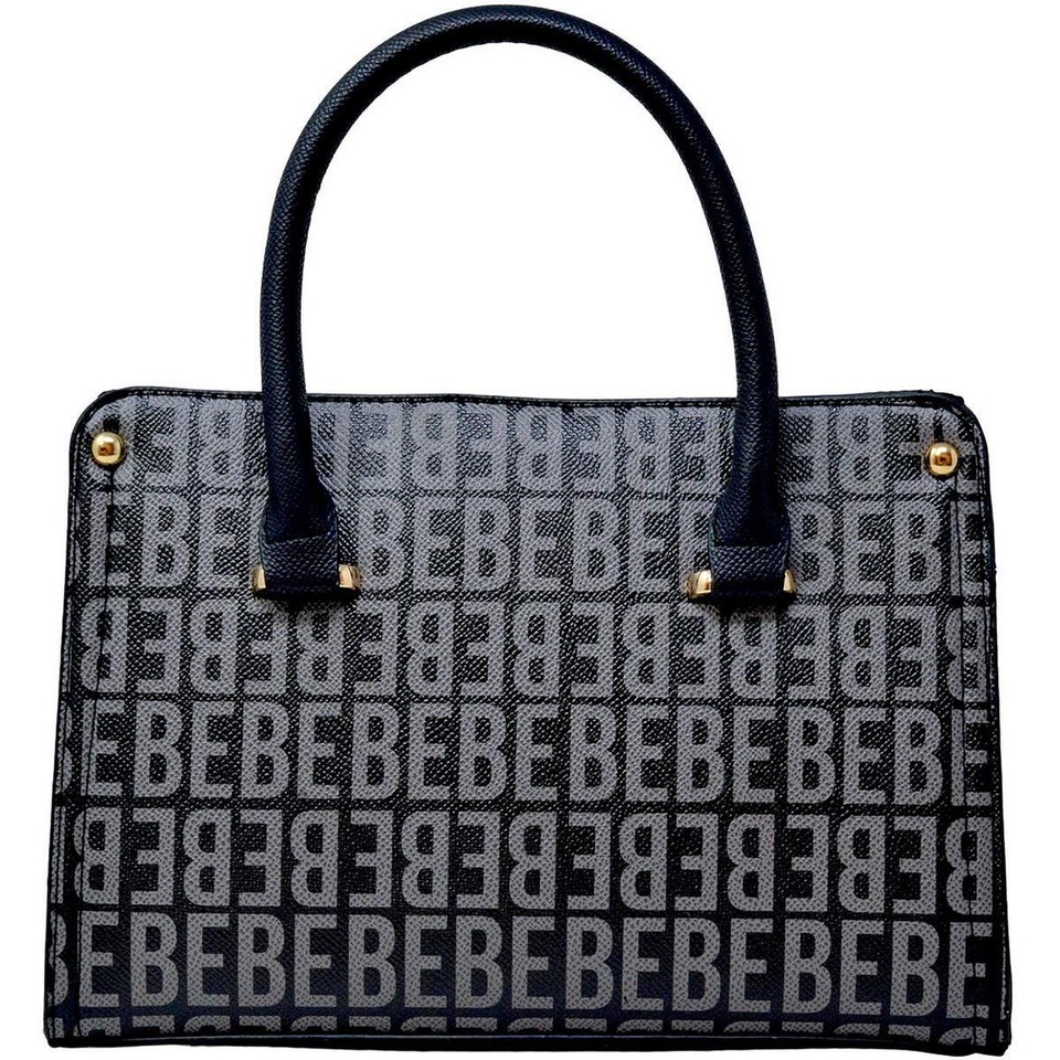 Bebe Womens James Black Faux Leather Tote Shoulder Handbag Purse Large ...