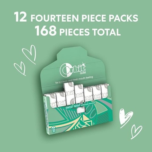 ORBIT Sweet Mint Sugar Free Chewing Gum, 12 Packs of 14-Pieces (168pcs ...