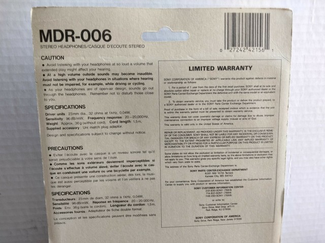 Sony Mdr-006 Headphones Walkman Vintage Tested A5 for sale online | eBay