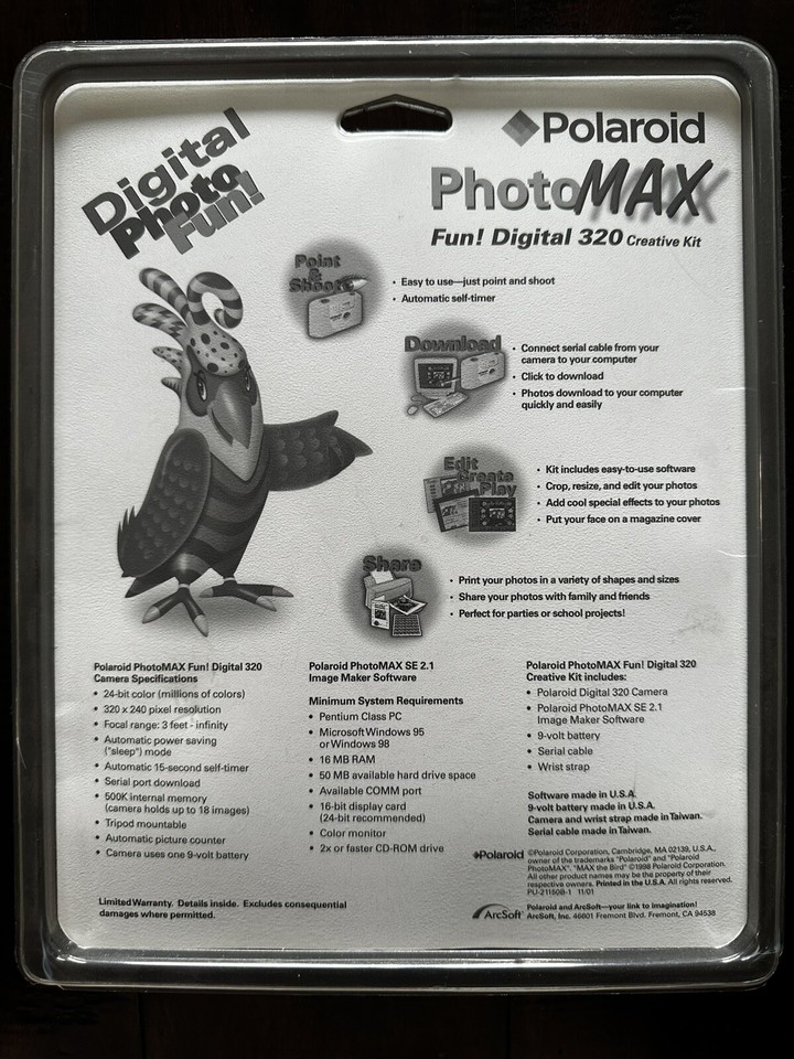 Vintage 1998 Polaroid PhotoMAX FUN! Digital 320 Camera - Silver, New In ...