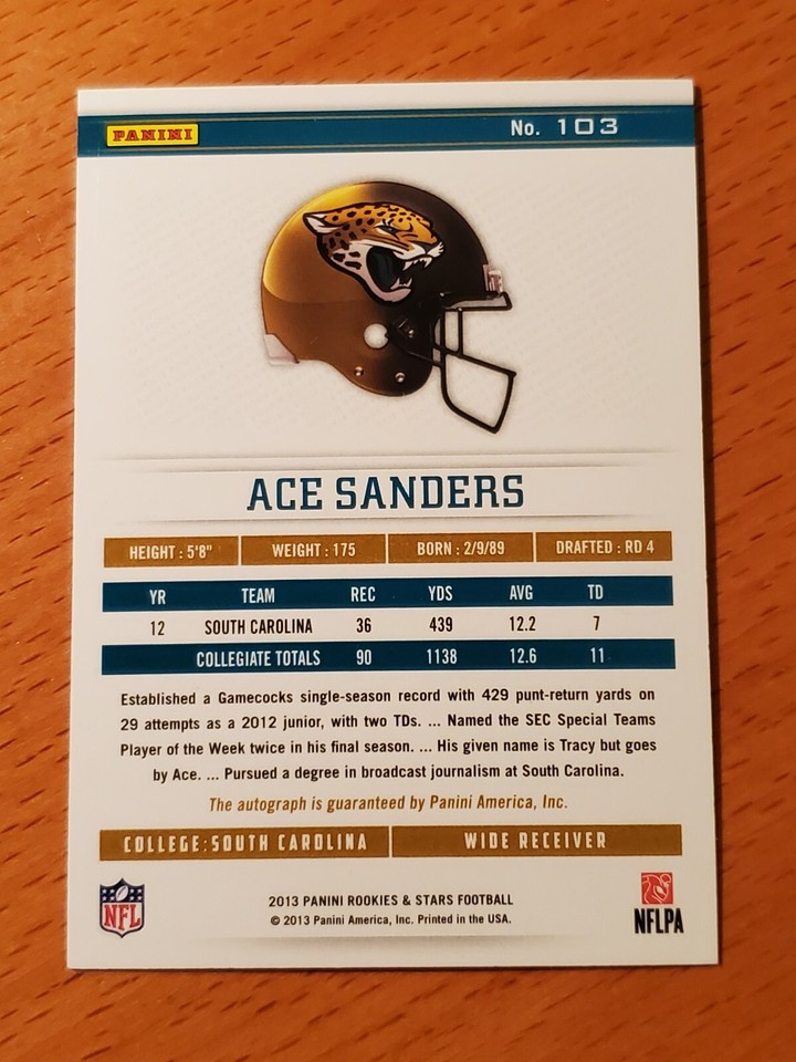 2013 Rookies & Stars Longevity Auto Ruby #103 Ace Sanders Jaguars WR ...