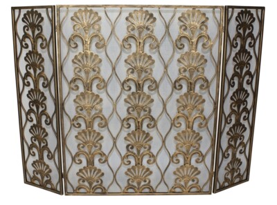Lavish Bronze Gold Firescreen Scroll Shell Design Ornate Fireplace ...