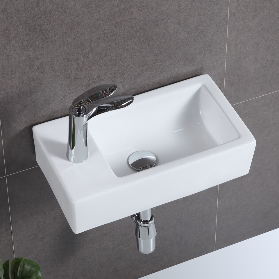 10x18 White Ceramic Mini Hand Wash Basin Compact Bathroom Cloakroom ...