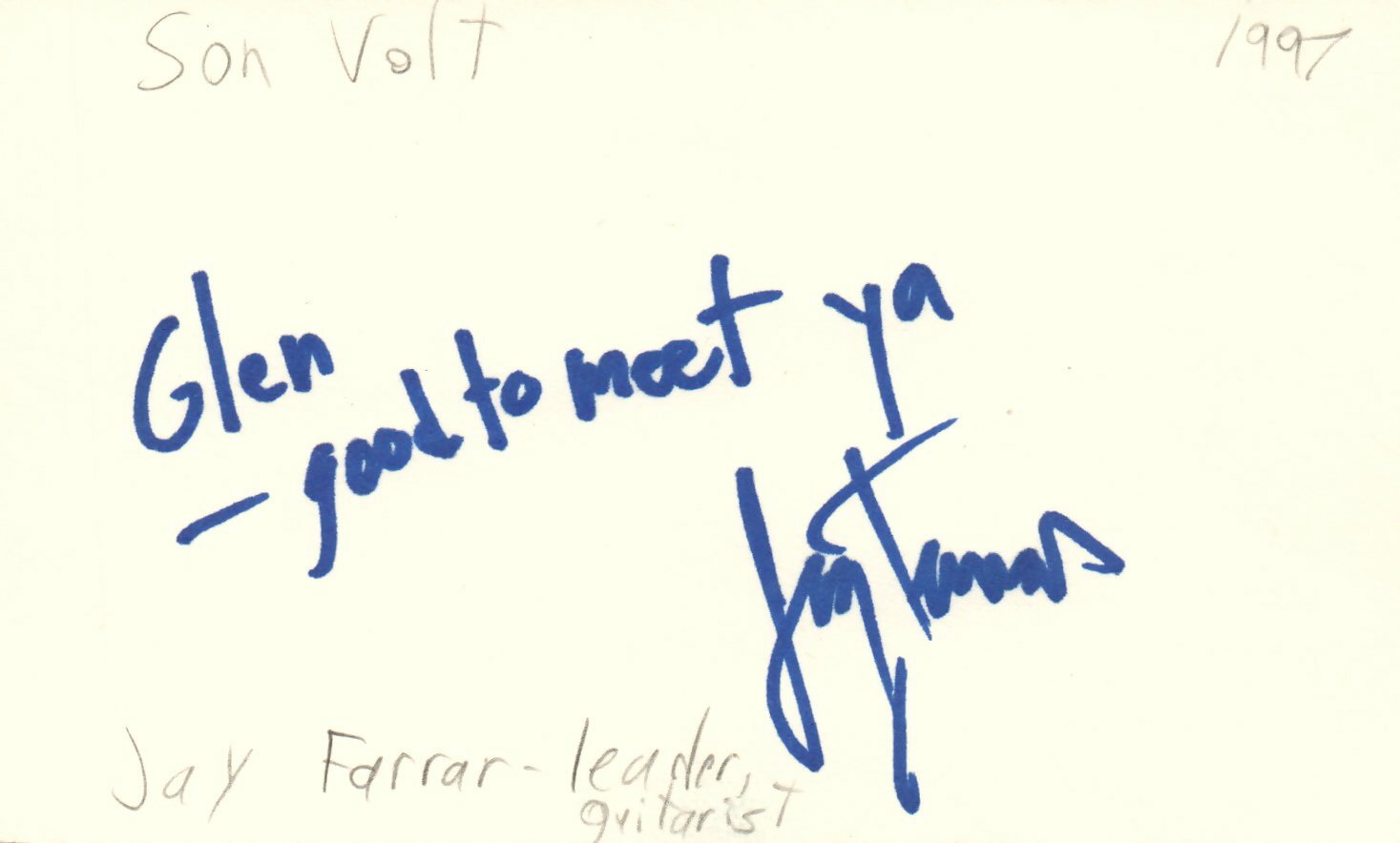 Jay Farrar Leader Guitarist Son Volt Rock Band Autographed Signed Index ...