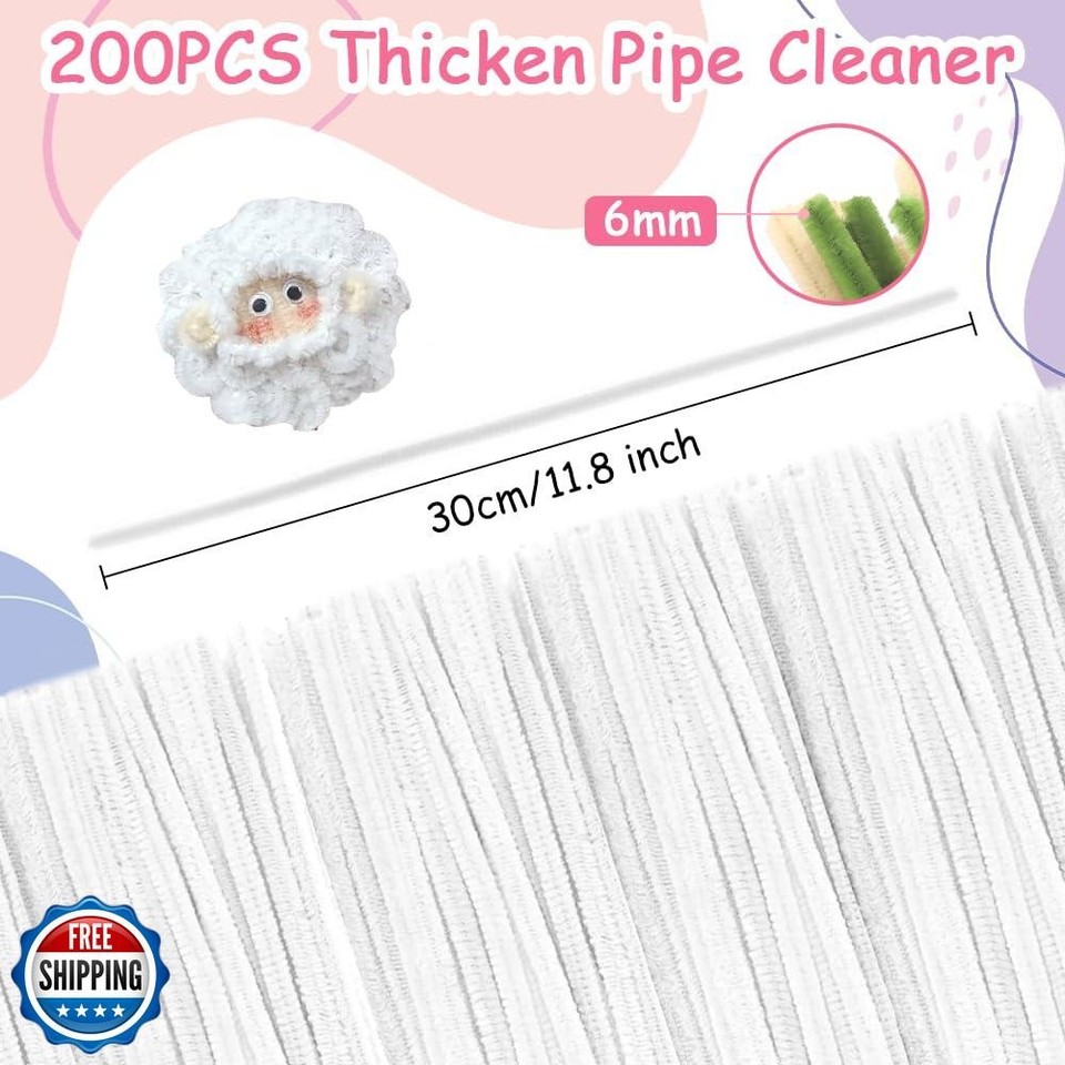 Pipe Cleaners, 200 Pcs White Pipe Cleaners Craft Bulk, Thick Pipe ...