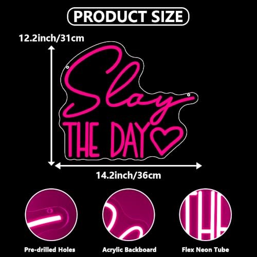 Slay the Day Neon Sign, Pink Aesthetic Slay Led Neon Light Signs for ...