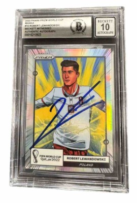 ROBERT LEWANDOWSKI SIGNED 2022 PANINI PRIZM WORLD CUP MANGA CARD #15 ...