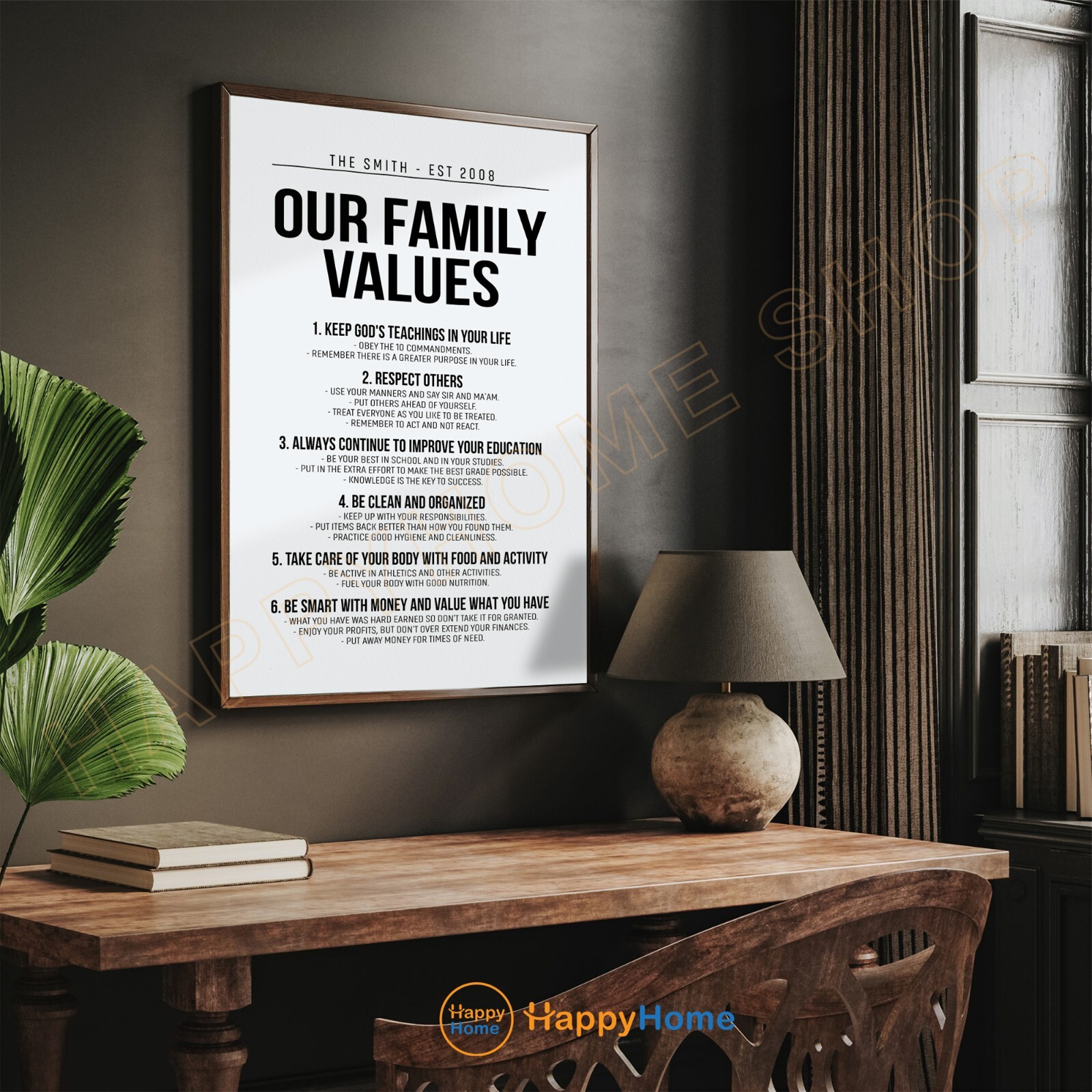 Personalized Family Values Sign Custom Our Family Values Print Room ...