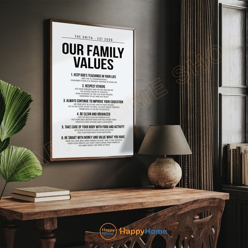 Personalized Family Values Sign Custom Our Family Values Print Room ...