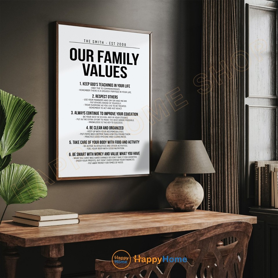 Personalized Family Values Sign Custom Our Family Values Print Room ...