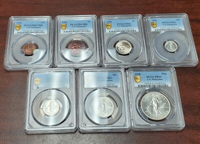 RARE 1908 USA Philippines 7 Coin Proof Set PCGS CERTIFIED & Rainbow ...