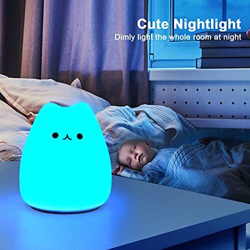 Led Cat Night Light Battery Powered Silicone Cute Cat Nursery Lights ...