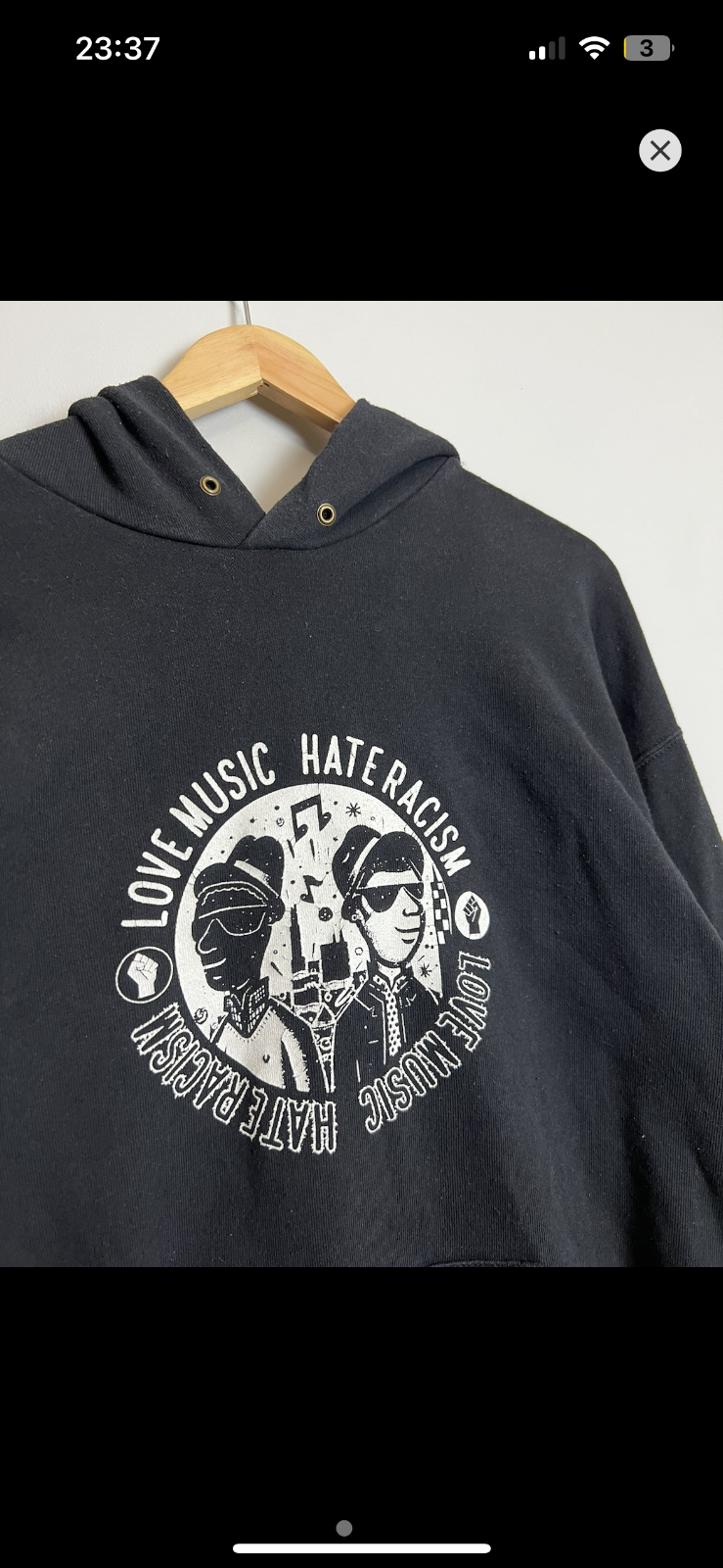 Vintage Love Music Hate Racism anti-racism Band Hoodie xl black | eBay
