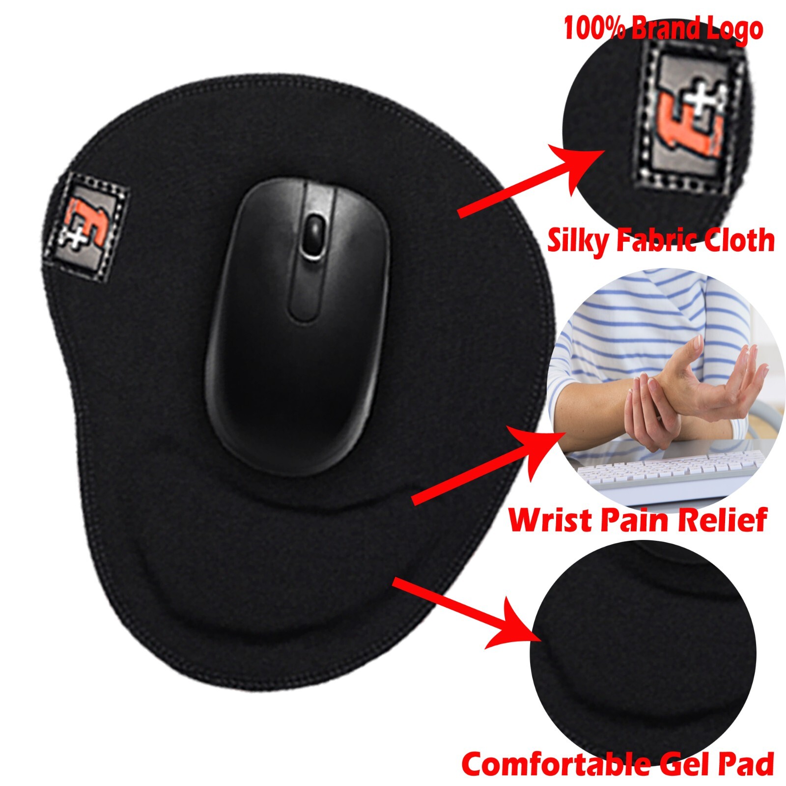 BLACK ANTI-SLIP MOUSE MAT PAD WITH FOAM WRIST SUPPORT PC & LAPTOP ~UK ...
