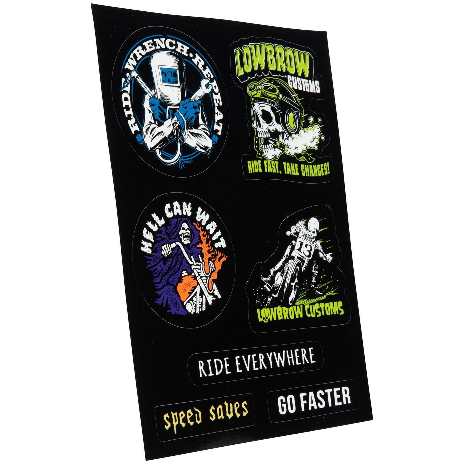 Lowbrow Customs Sticker Sheet No. 3 ride fast take chances dirt track ...
