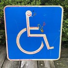 Vintage Metal Handicap Sign 18x18 Urban Folk Art PAINT GLOWS UNDER UV ...