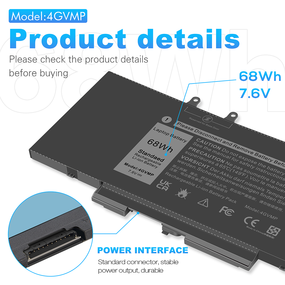 4GVMP 68Wh Battery For Dell Latitude 5510 5400 5500 Precision 3540 ...