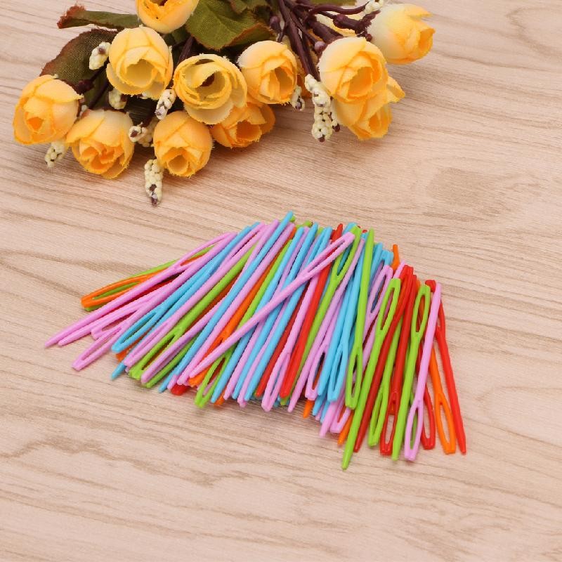 100Pcs Children Colorful Plastic 7cm Needles Tapestry Binca Sewing Wool ...