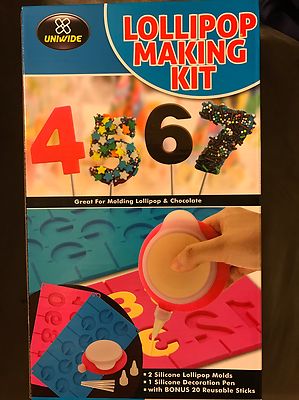 NIB SILICONE LOLLIPOP MAKING KIT CHOCOLATE MOLDS PEN STICKS BLUE PINK ...
