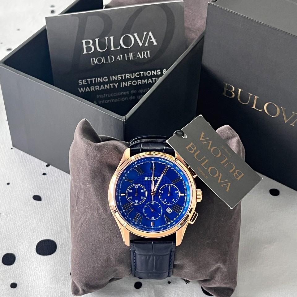 Bulova 97B170 Wilton 46.5mm Bule Dial Leather Strap Classic Quartz Men ...