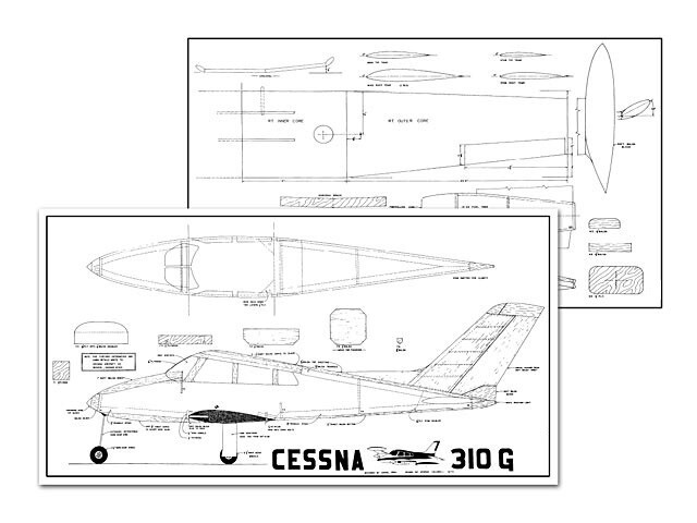 Cessna 310 G Twin .61 75" Wingspan RC Model Airplane Printed Plans ...