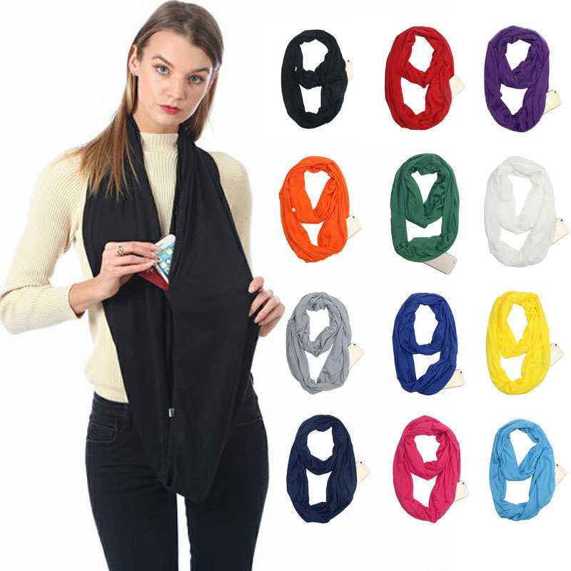 Infinity Scarf With Zipper Pocket Women Convertible Soft Loop Ring Neck ...