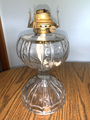 Antique EAPG Glass Beaded Panel Rib Oil Lamp Kerosene Light Fixture 10. ...