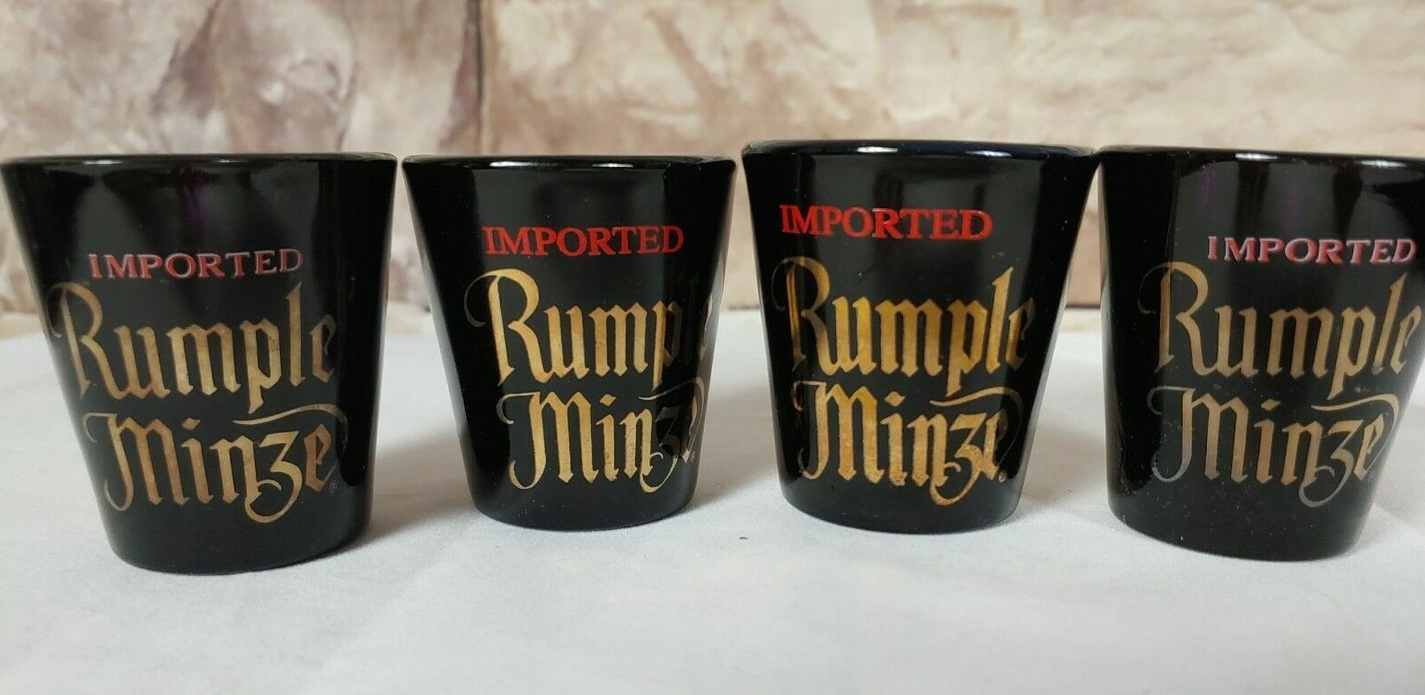 Rumple Minze Liqueur Liquor Shot Glasses Black Glass Vintage Set of 4 ...