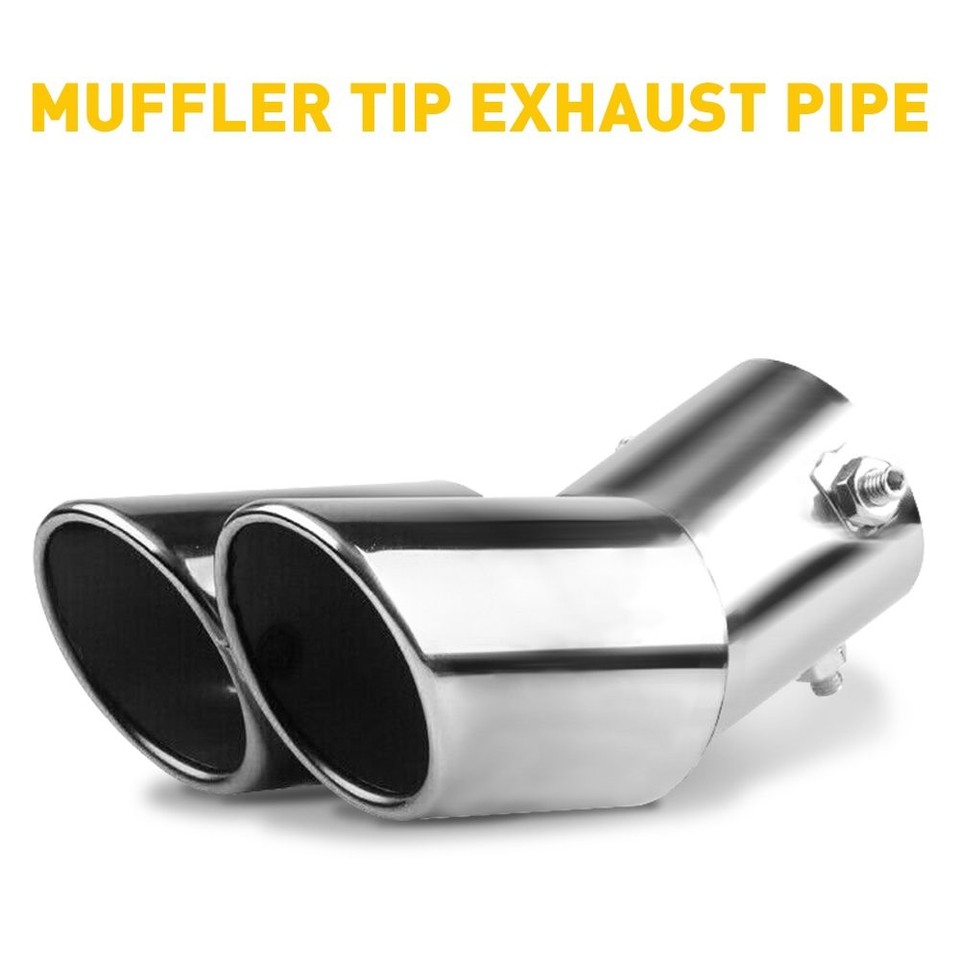Auto Silver Dual Exhaust Pipe Tailpipe Stainless Steel Tail Muffler Tip ...