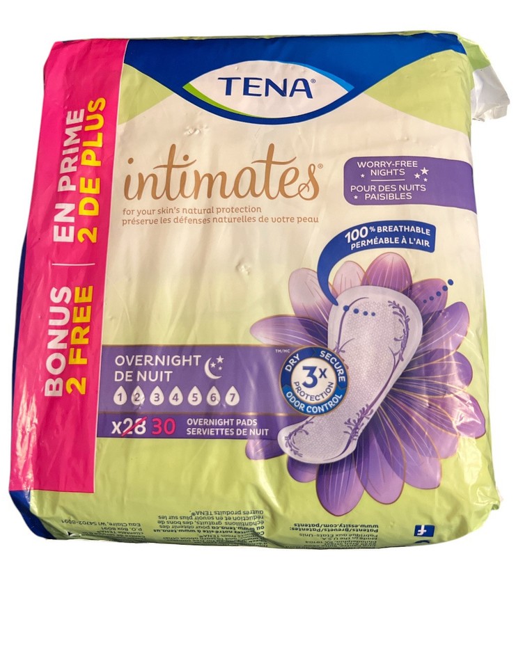 TENA Incontinence Intimates Pads for Women, Overnight 30 Pads, Level 7 ...