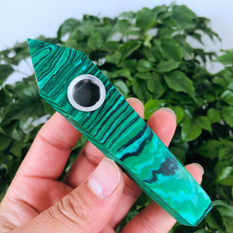 2Pcs Natural Semi Precious Malachite Quartz Crystal Smoking Pipes W ...