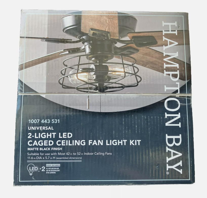 Hampton Bay Universal Matte Black Caged Ceiling Fan LED Light Kit NEW ...