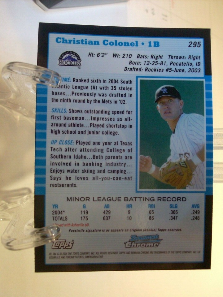 2005 Bowman Chrome Baseball Card #295 Christian Colonel FY, RC (87300 ...