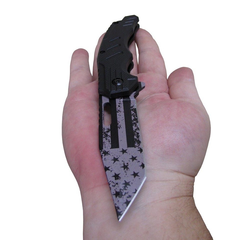 ElitEdge Spring Assisted Opening KNIFE w/ Weathered American Flag Tanto ...