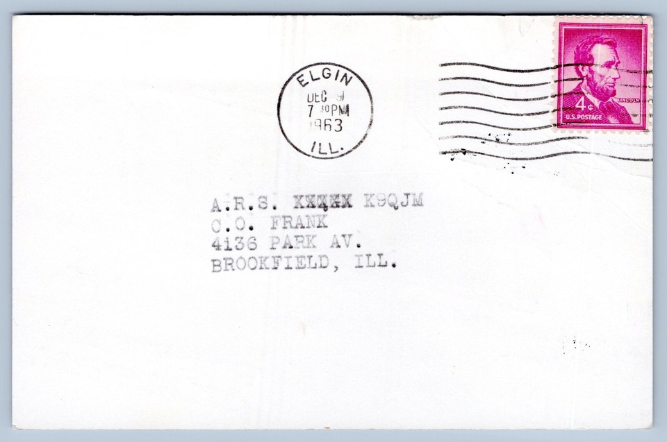 QSL CB Ham Radio WA9FEF Elgin Illinois Vtg Cook & Kane County IL 1963 ...