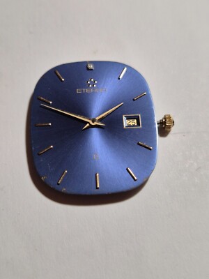 Original Eterna Blue Quartz Movement and Dial - 28x23mm - Sold ASIS for ...