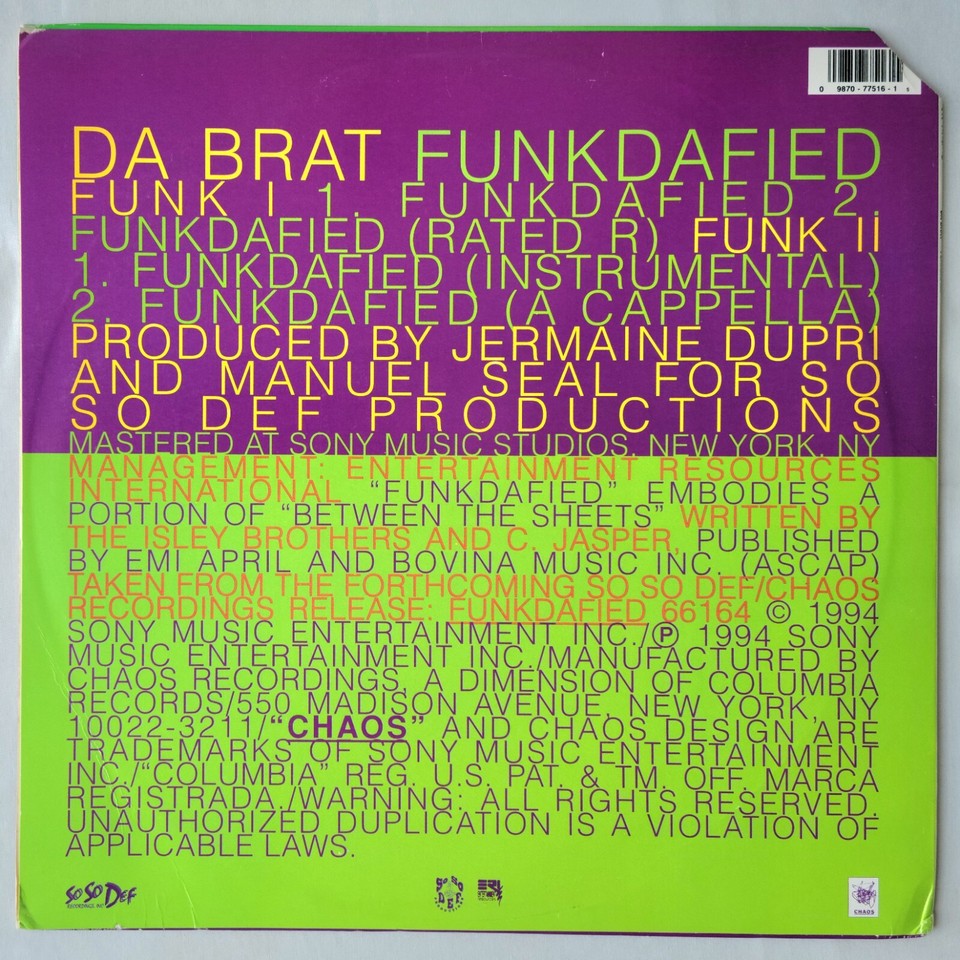 1994 - DA BRAT - FUNKDAFIED - SO SO DEF RECORDINGS ORIGINAL - JERMAINE ...